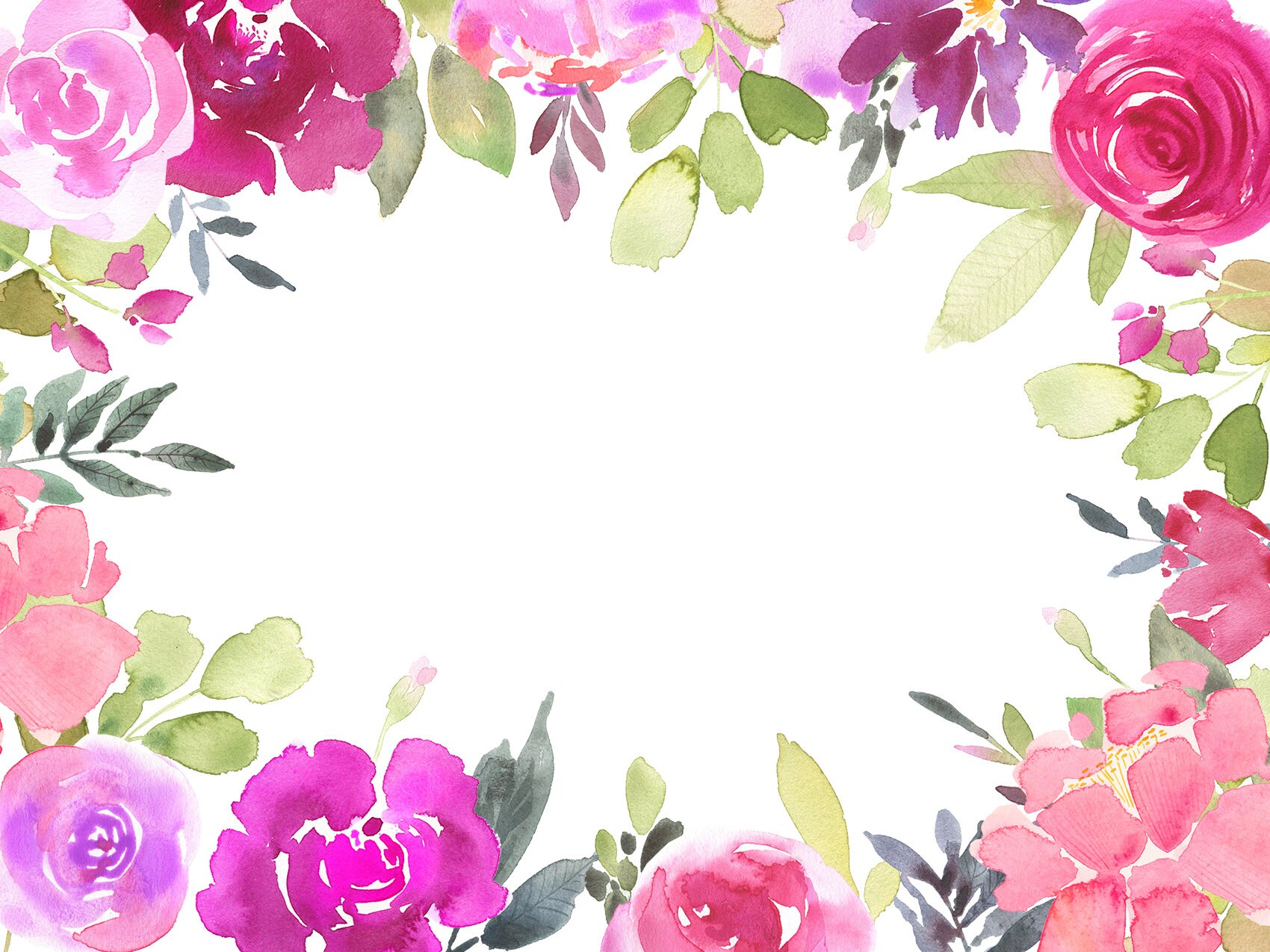 Pink Flower Watercolor Clipart Frames - Floral Clipart Borders ...