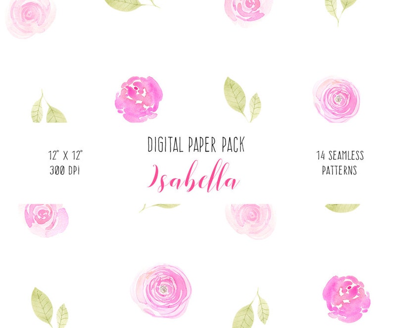 Watercolor Floral Digital Paper Pack - Decoupage Paper, Roses Repeat ...