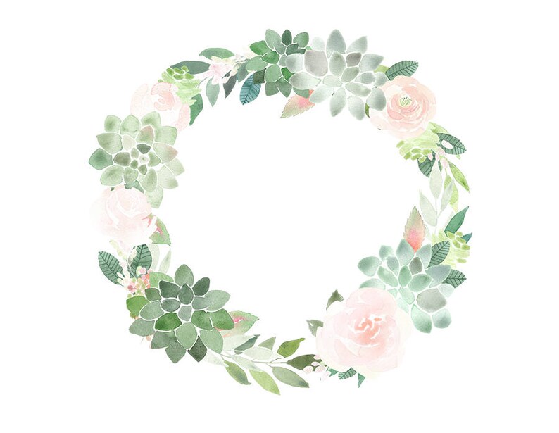 Watercolor Wreath Clipart Succulents and Pink Roses 6 - Etsy