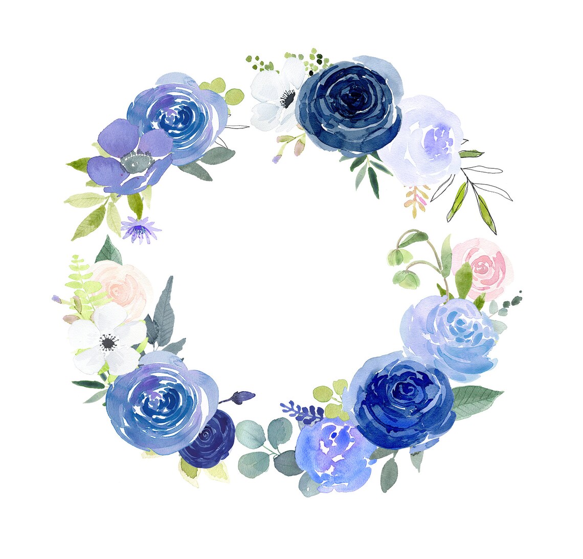 Navy and Blush Watercolor Clip Art Wreaths Navy Blue Floral - Etsy Israel