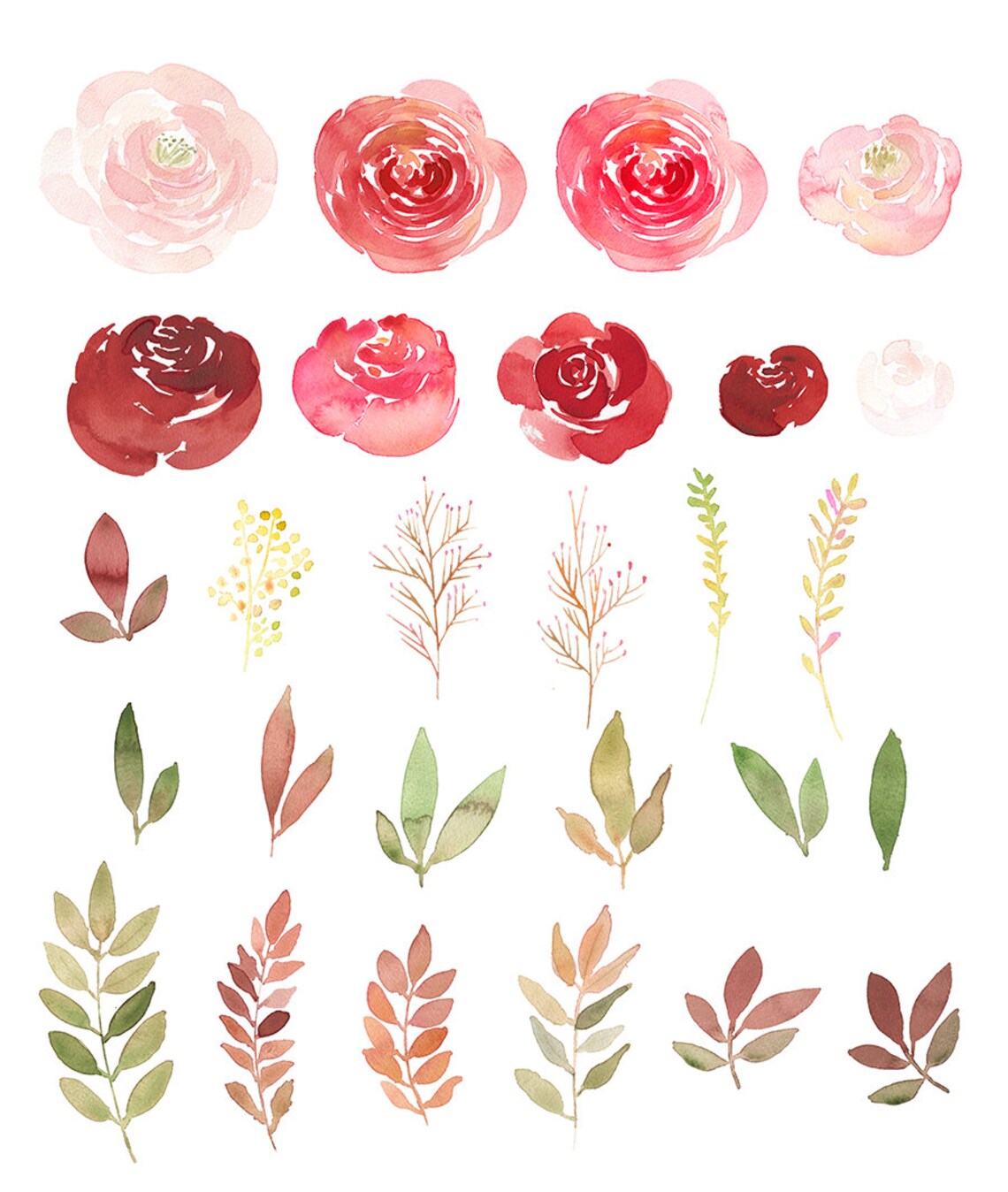 Hand Painted Floral Clipart Rusty Roses Autumn Flowers | Etsy