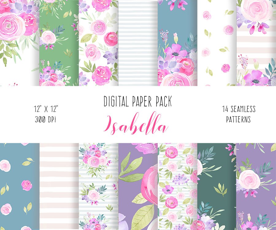 Watercolor Floral Digital Paper Pack Decoupage Paper Roses | Etsy