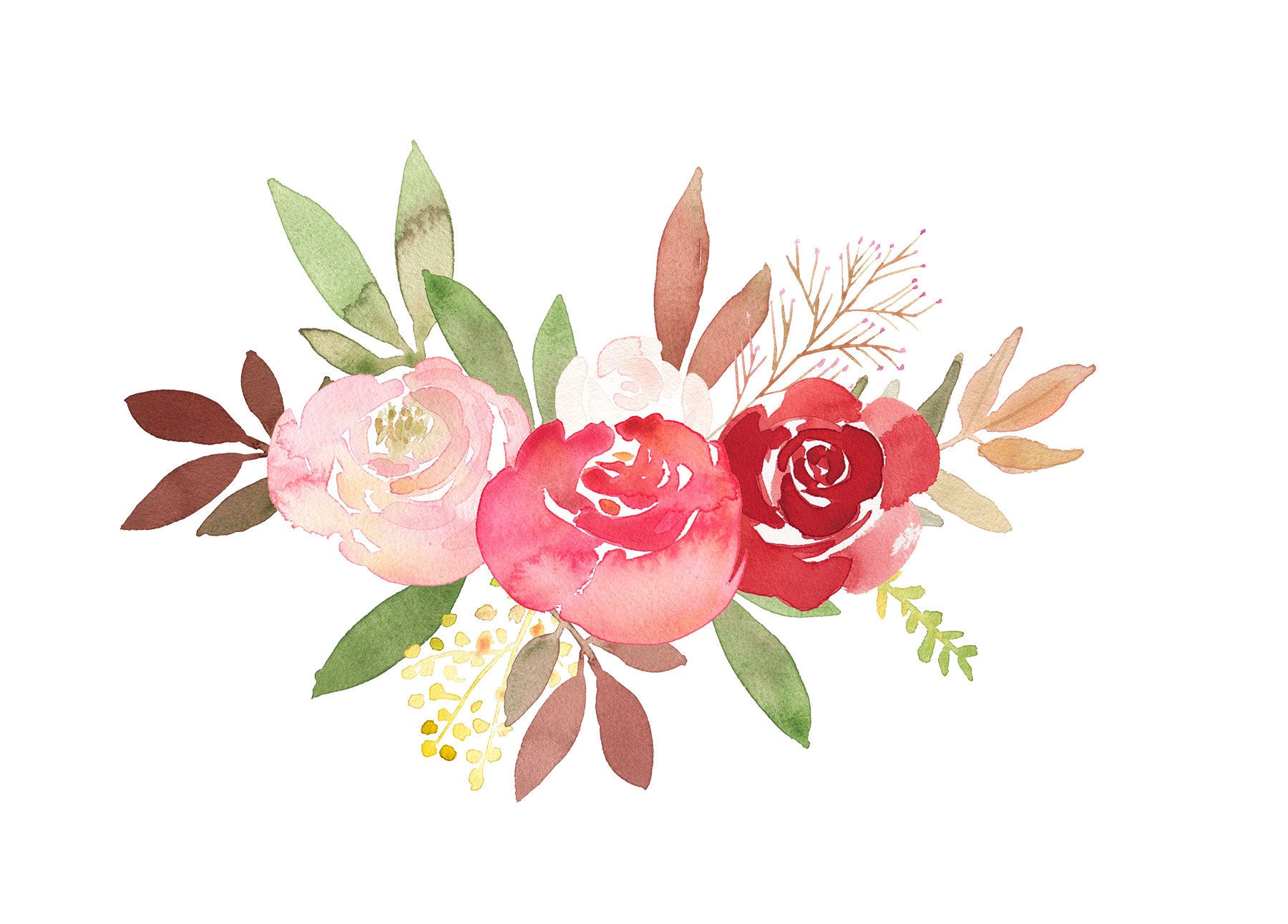Fall Bouquet Clipart Rusty Rose Clip Art Floral Watercolor - Etsy Canada