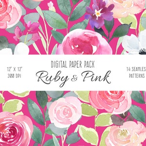 Floral Digital Paper - Ruby and Red Rose Watercolor Decoupage Download ...