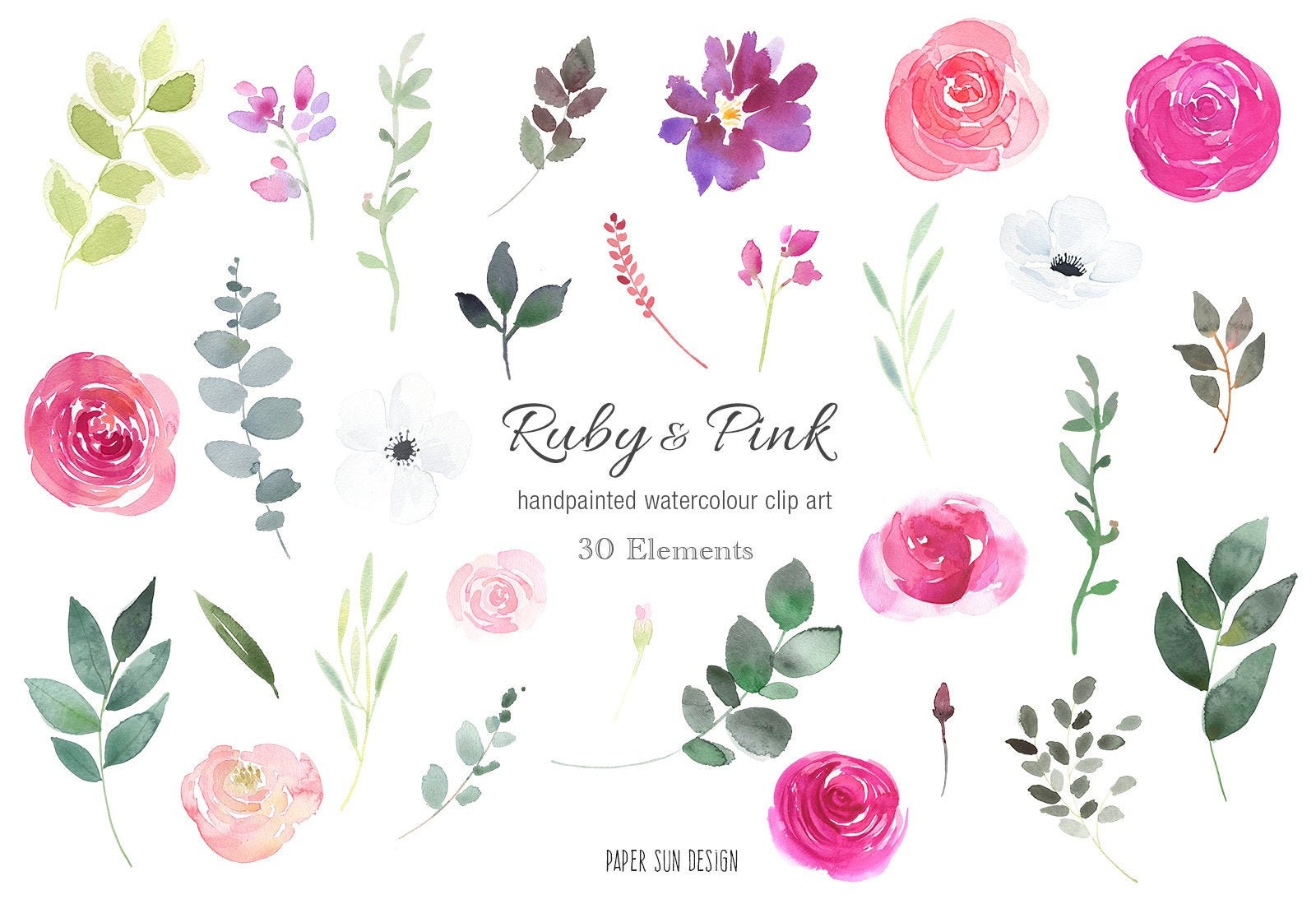 Watercolor Floral Clip Art Individual Flower Elements in - Etsy