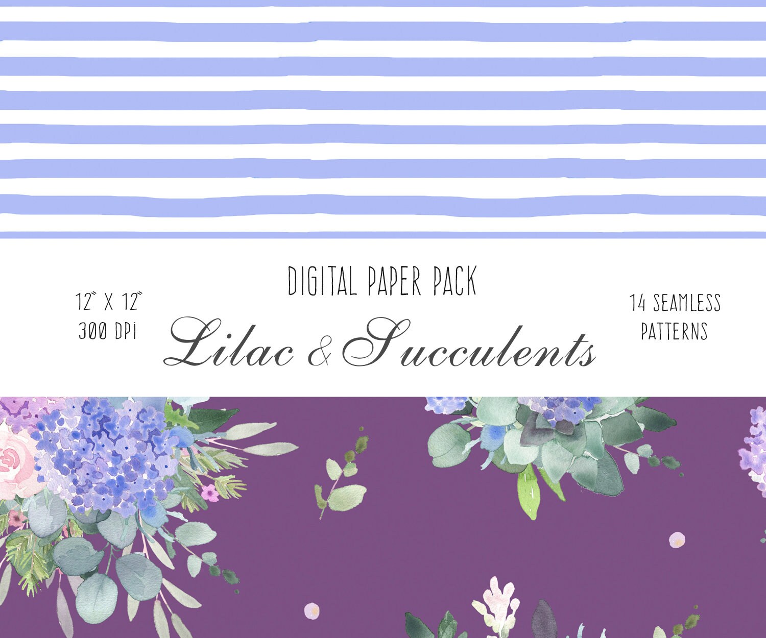 Digital Paper Pack Watercolor Lilac & Succulents Digital | Etsy