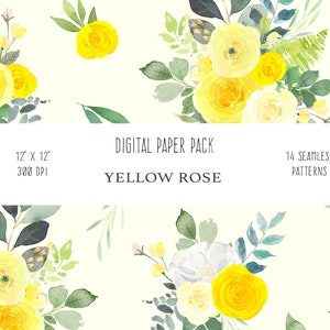 Digital Paper, Floral Digital Paper, Yellow Rose Repeat Patterns ...