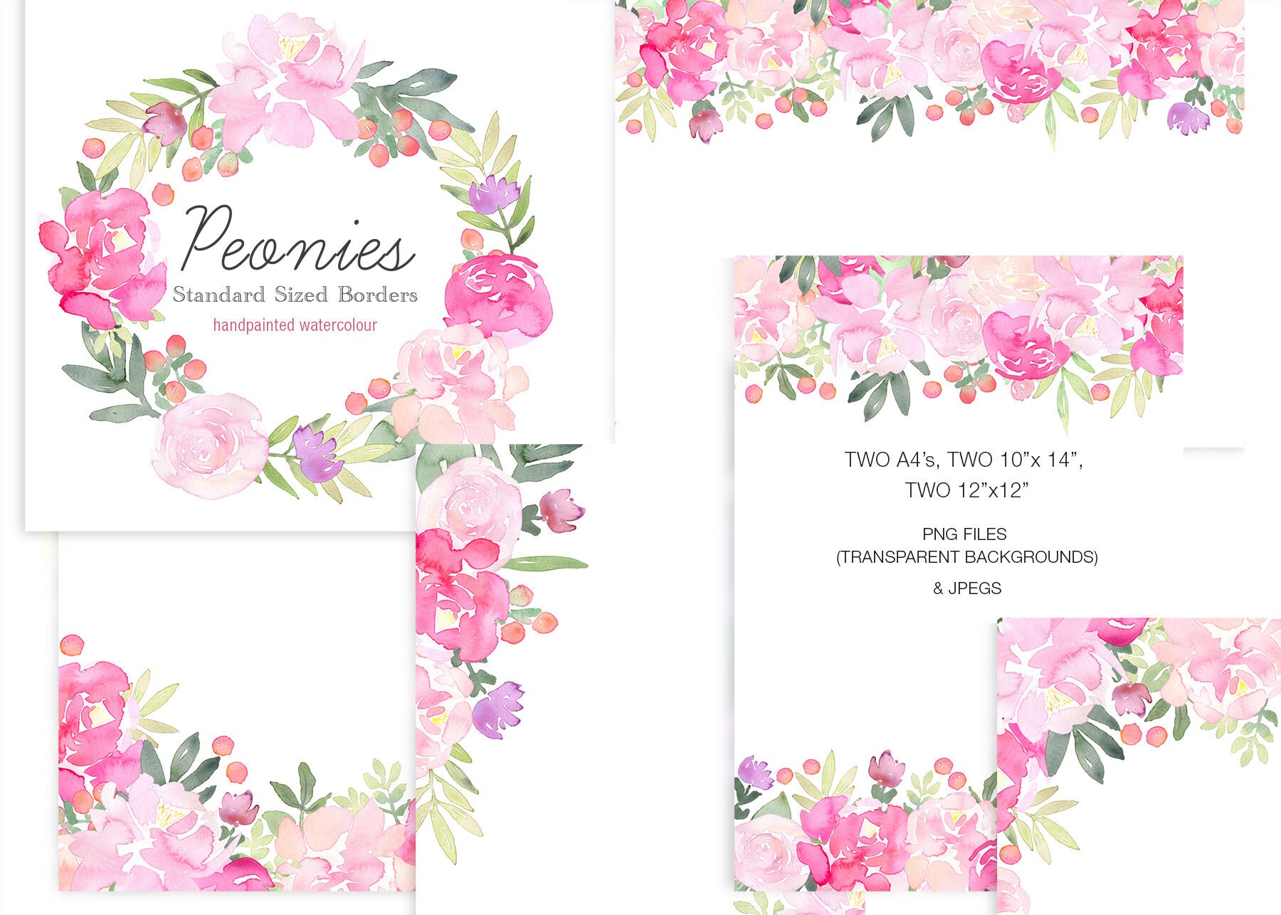 Pink Peonies Watercolor Flower Borders Watercolour Flower - Etsy