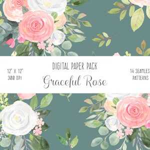 Digital Floral Paper Pack - 14 Seamless Patterns of Pink and White ...
