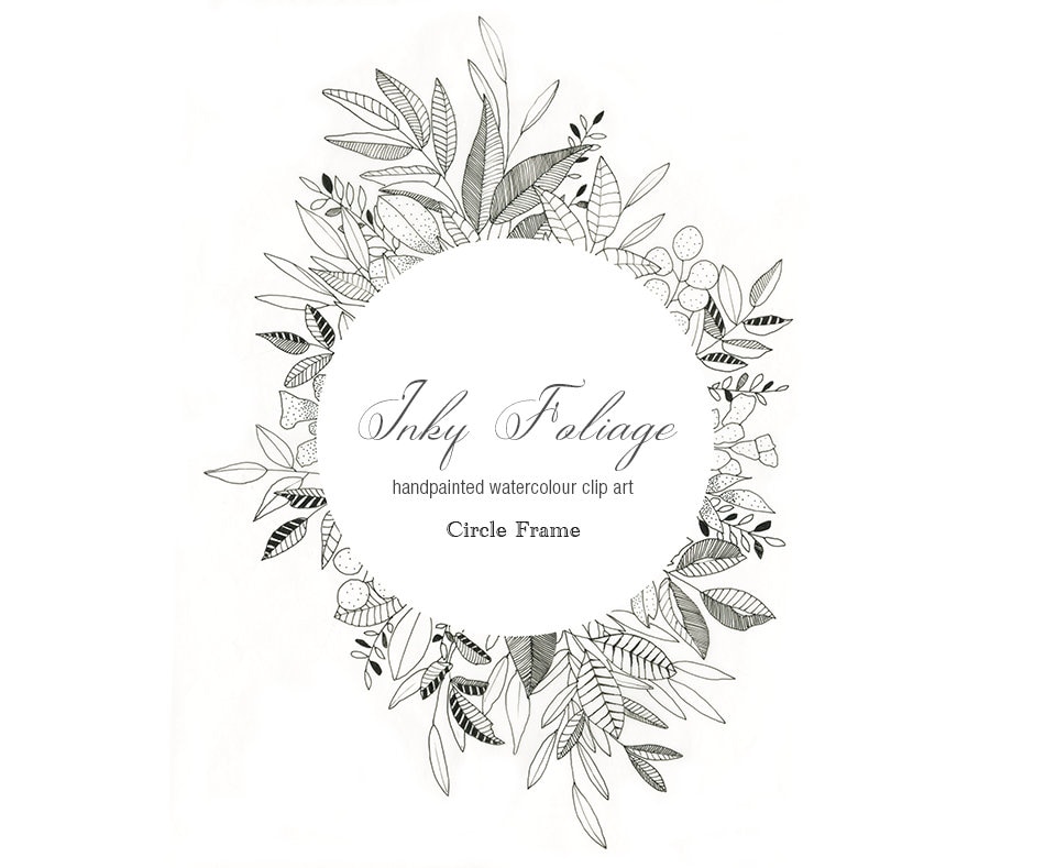 Buy Pen and Ink Floral Frame Clipart Black and White Illustrated Online ...