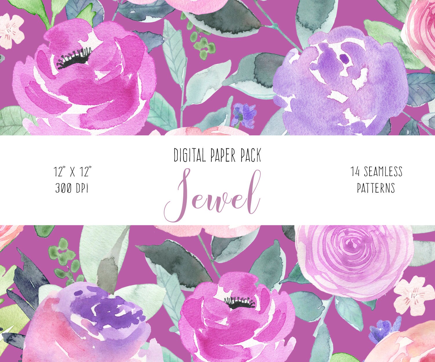 Floral Digital Paper - Seamless Patterned Pink and Purple Roses ...