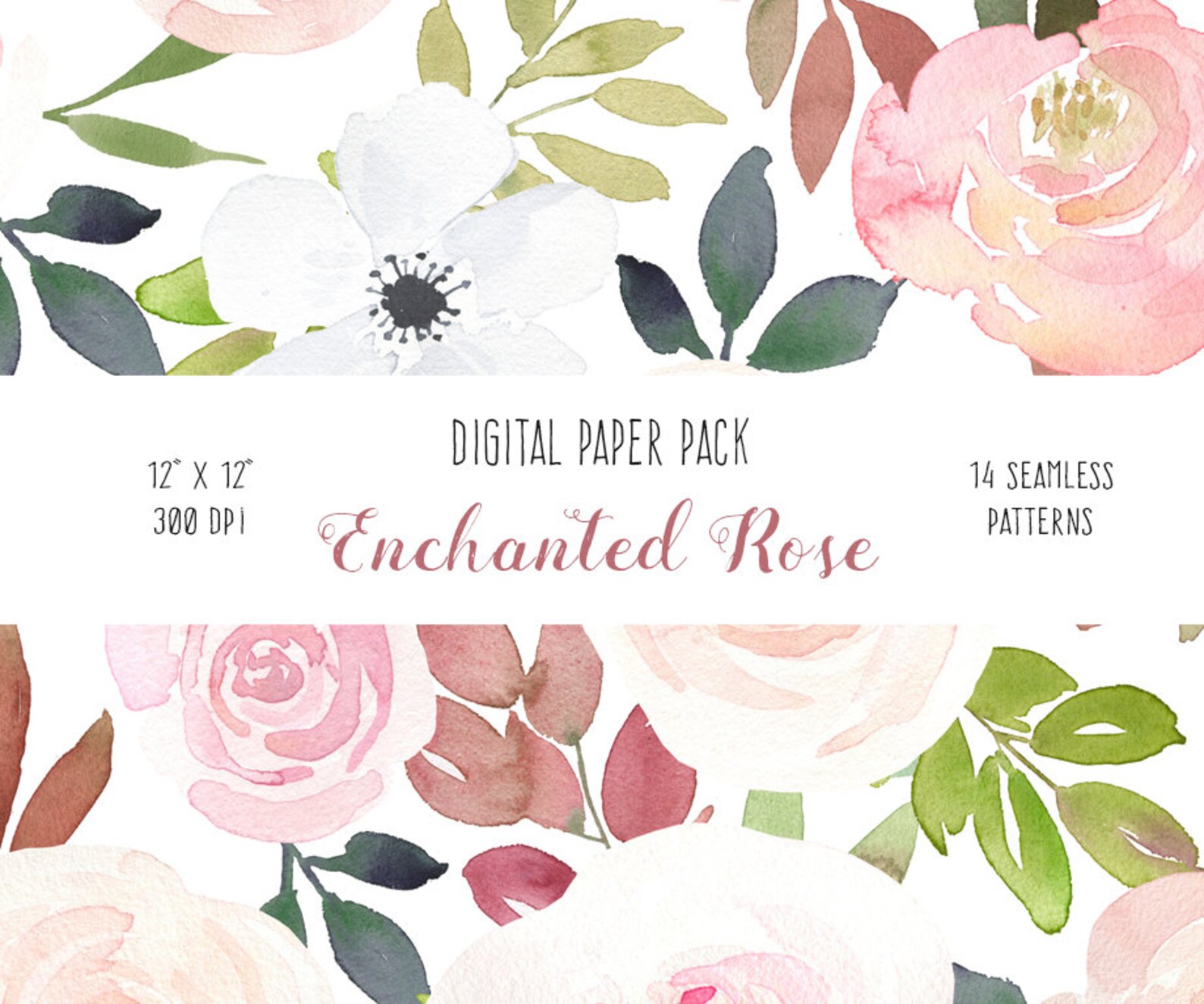 Digital Paper Pack - Enchanted Rose1, Browns, Pinks, Grey, Roses ...