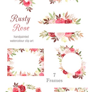 Rusty Rose Flower Frame, Autumn Flower Clipart, Watercolor Clipart ...