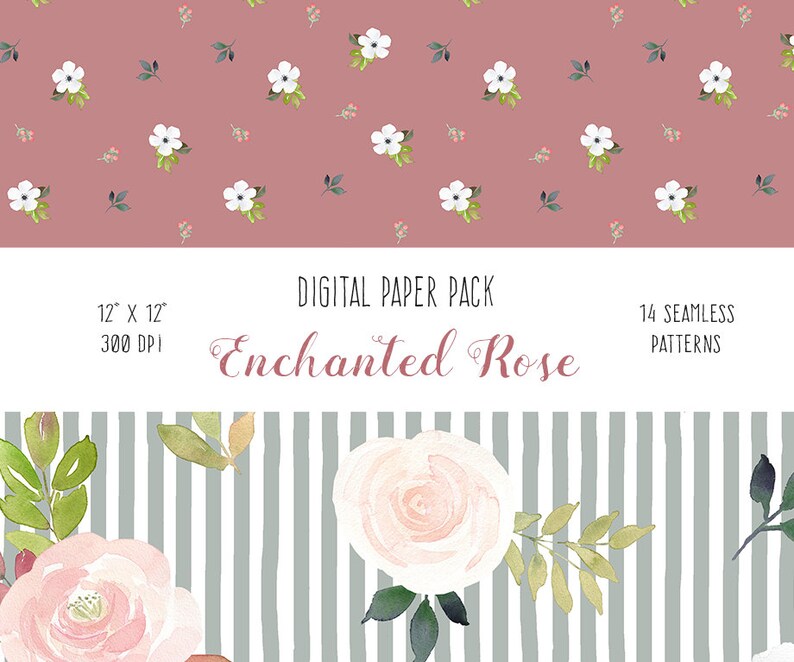 Digital Paper Pack - Enchanted Rose1, Browns, Pinks, Grey, Roses ...
