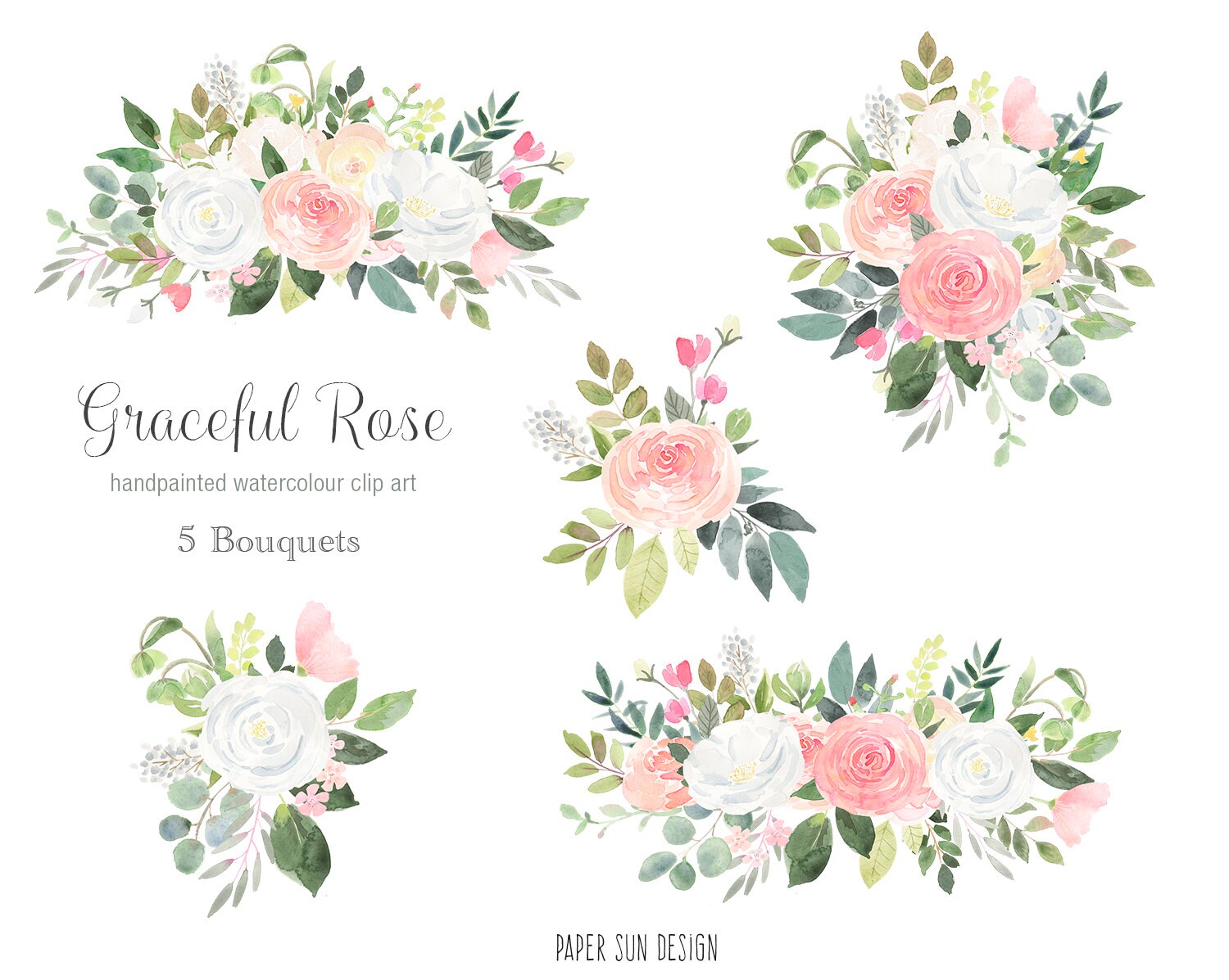 Watercolor Floral Clipart White and Peach Flower - Etsy