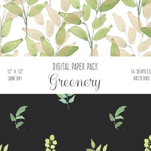 Greenery Digital Paper Pack - Green Leaves Seamless Patterns, Repeat ...