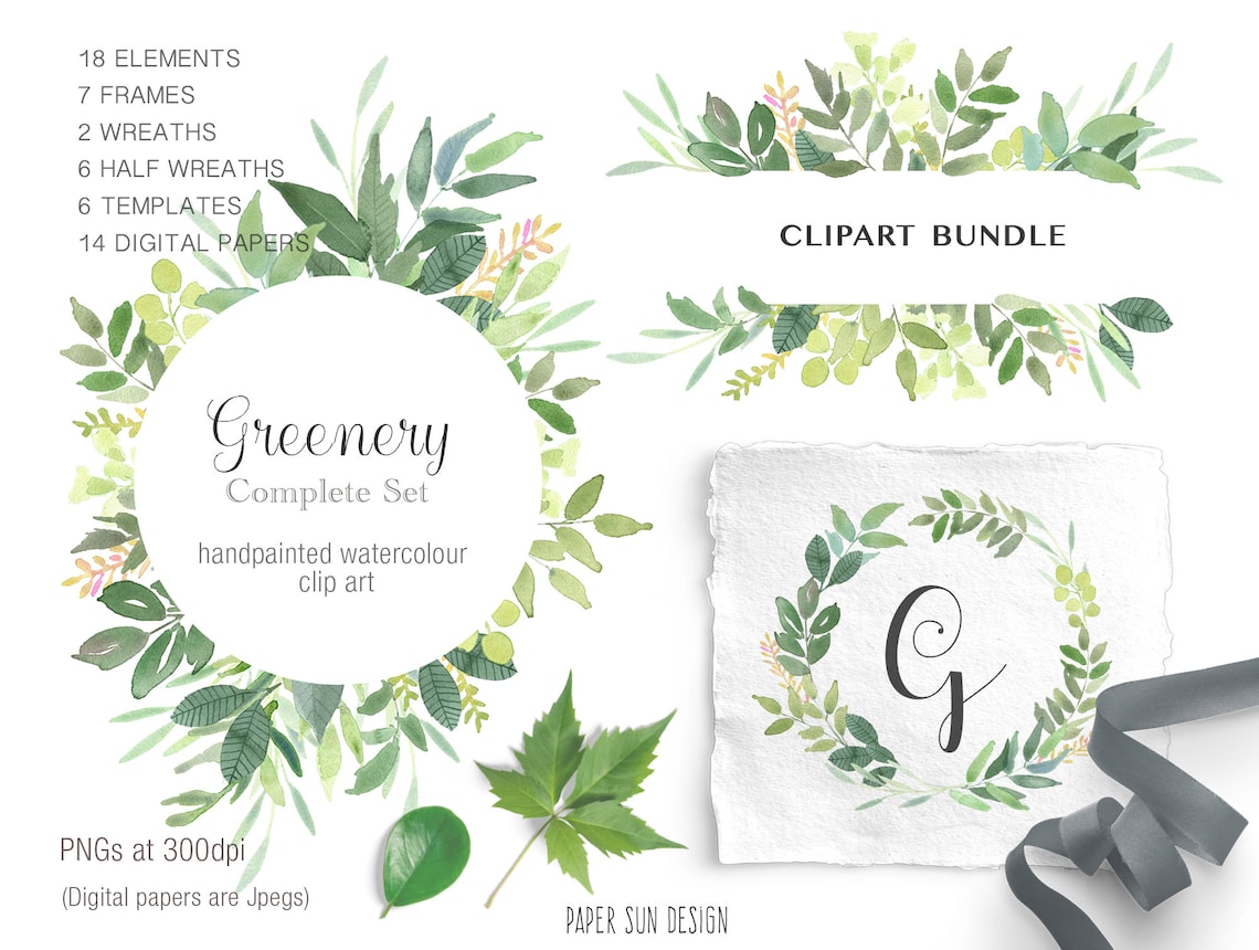 Greenery Clipart Bundle Green Leaves Clipart Large Set - Etsy