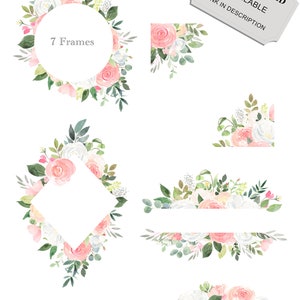 Pink and White Roses Clip Art Banner, Watercolor Clipart, DIY Wedding ...