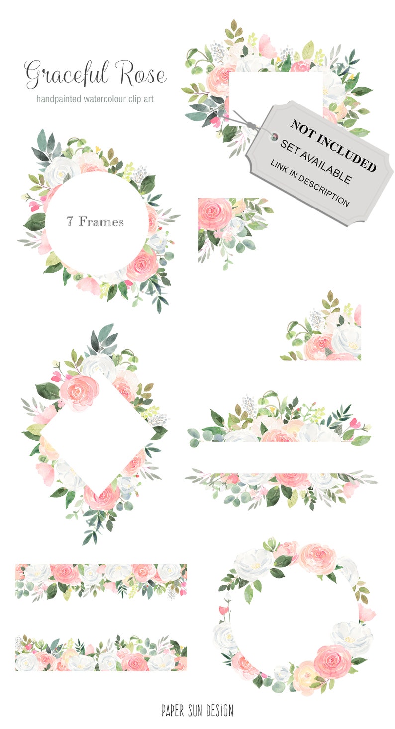 Pink and White Roses Clip Art Banner, Watercolor Clipart, DIY Wedding ...