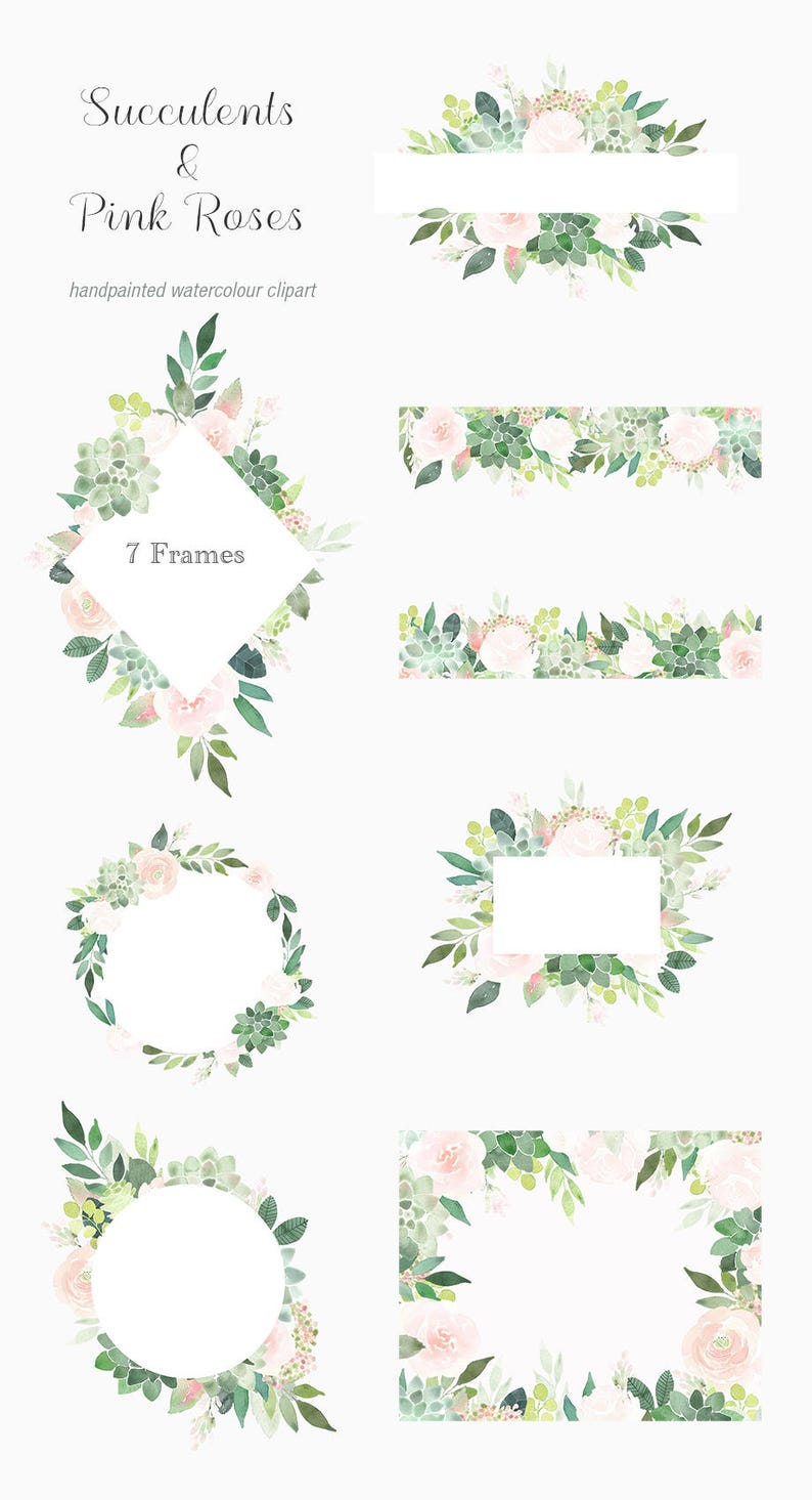 Succulents Clipart Frames Succulent Border Roses Frame - Etsy