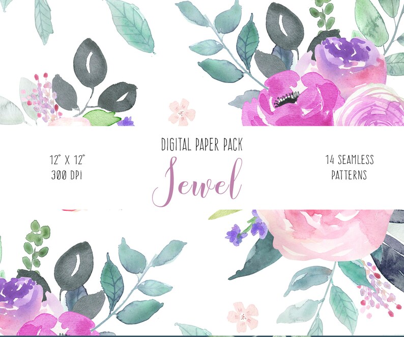 Floral Digital Paper - Seamless Patterned Pink and Purple Roses ...