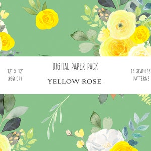 Digital Paper, Floral Digital Paper, Yellow Rose Repeat Patterns ...
