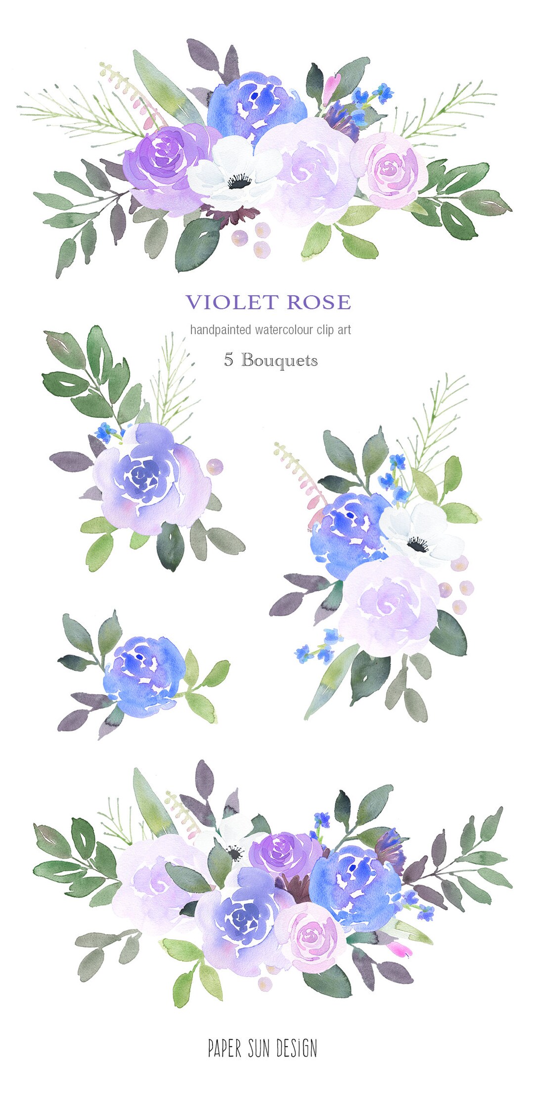 Violet Roses Bouquets - Floral Clipart, Flower Clip Art, Purple Ultra ...