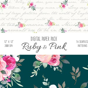 Floral Digital Paper - Ruby and Red Rose Watercolor Decoupage Download ...