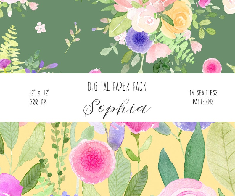 Watercolour Floral Digital Paper Spring Flowers Repeat - Etsy