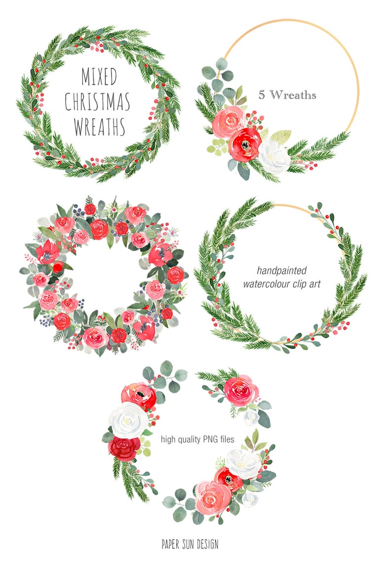 Christmas Wreath Clipart Set watercolour clipart designs | Etsy