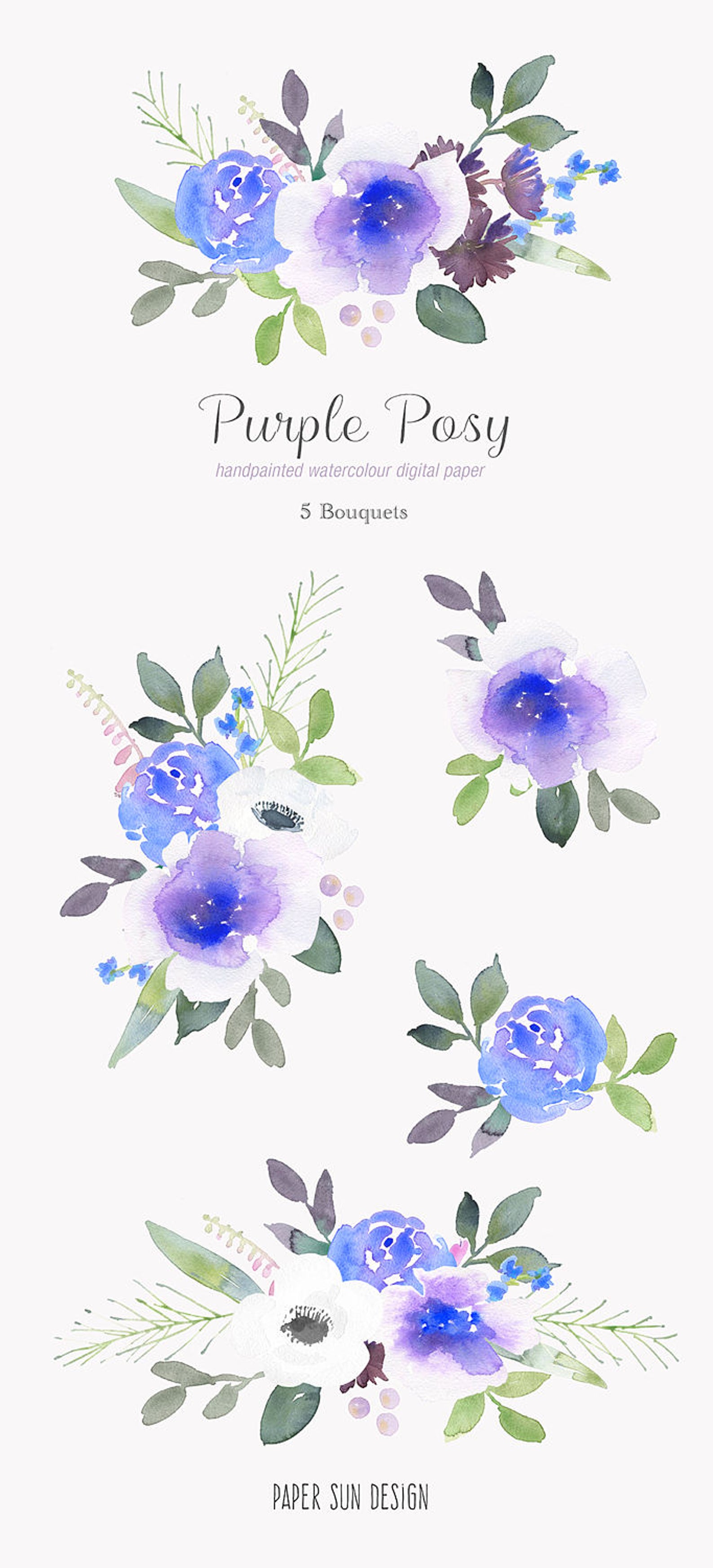 Watercolor Clipart Purple Floral Clipart Purple Watercolor | Etsy