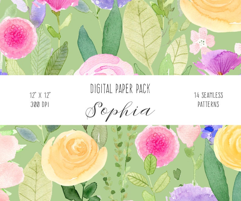 Watercolour Floral Digital Paper Spring Flowers Repeat - Etsy