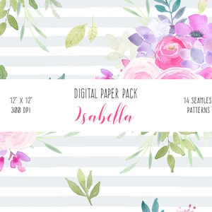 Watercolor Floral Digital Paper Pack - Decoupage Paper, Roses Repeat ...