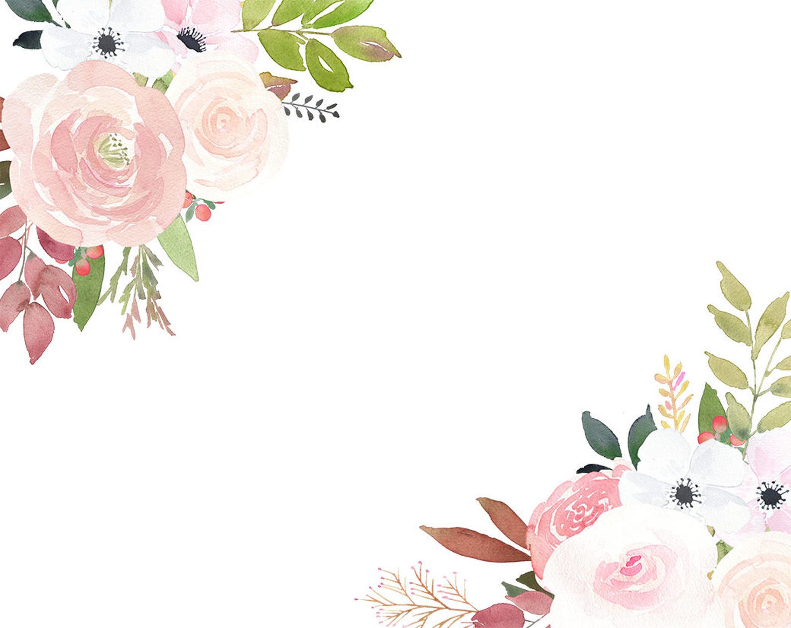 Rose Floral Frames Pre-made Flower Arrangements Watercolor - Etsy