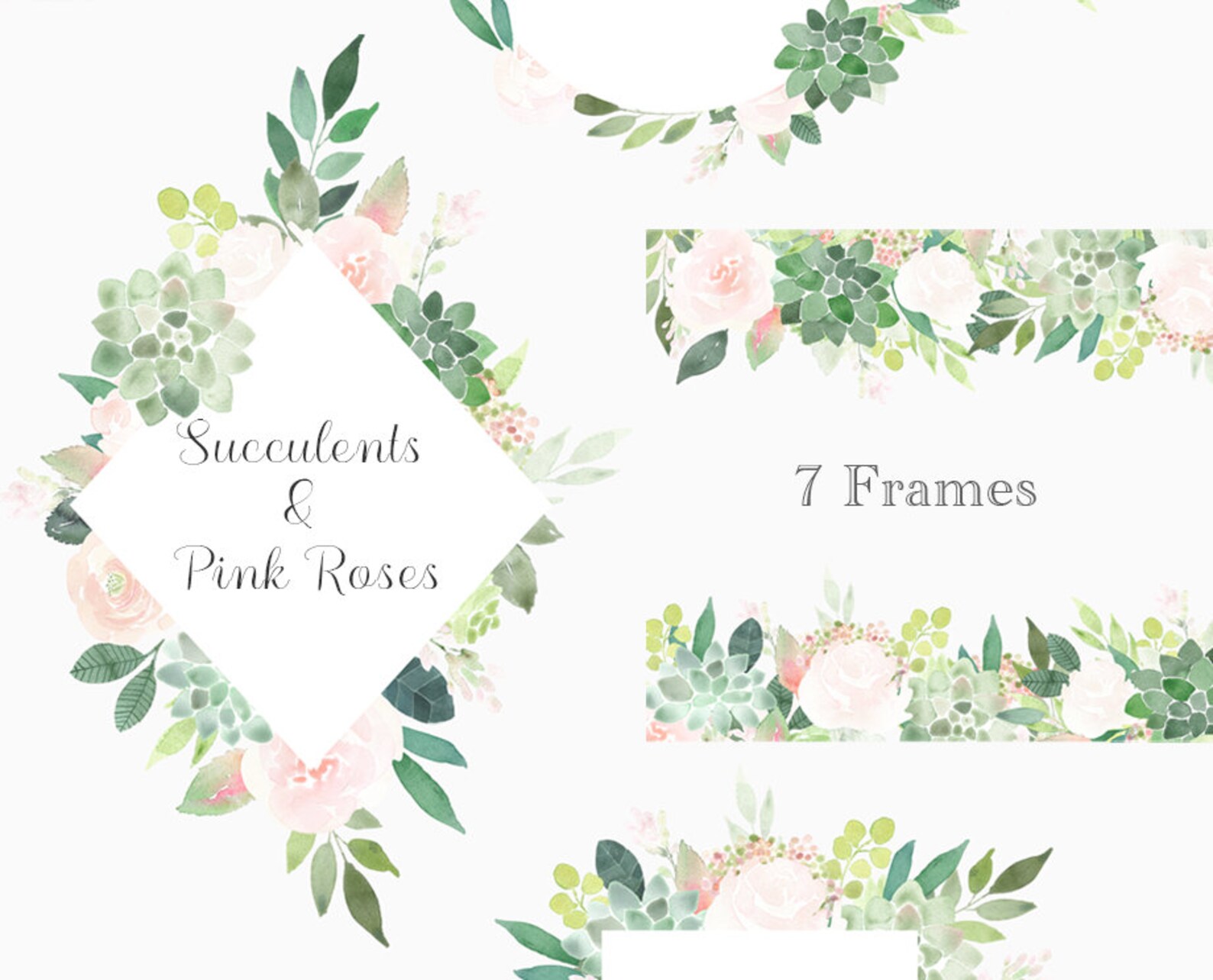 Succulents Clipart Frames Succulent Border Roses Frame - Etsy