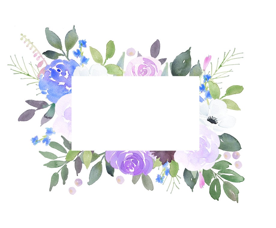 Violet Rose - Watercolor Clip Art, Flower Frames, Floral Borders ...