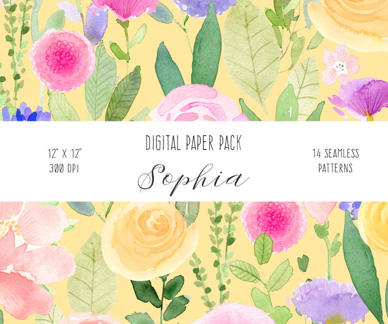 Watercolour Floral Digital Paper Spring Flowers Repeat - Etsy
