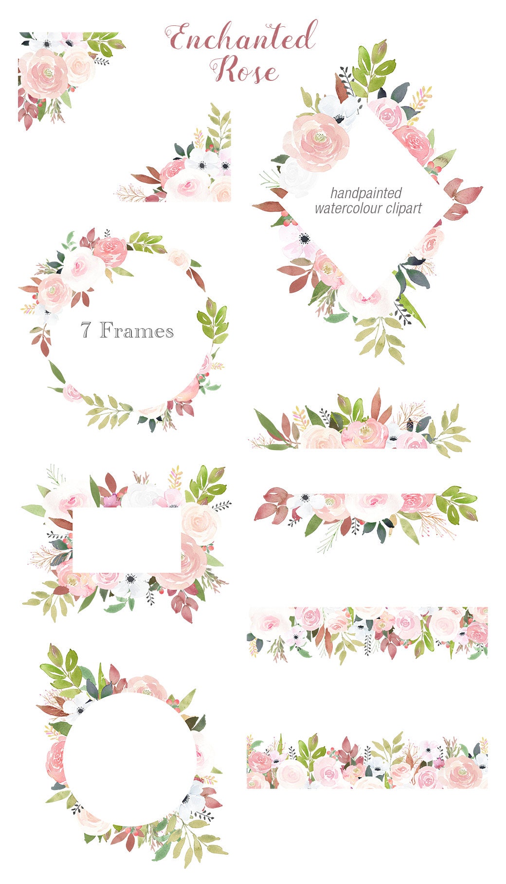 Rose Floral Frames Pre-made Flower Arrangements Watercolor - Etsy