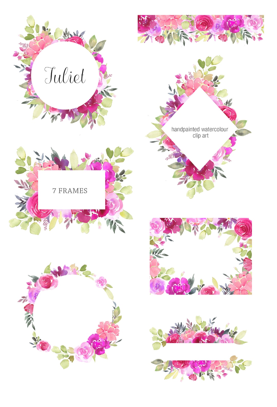 Pink Flower Watercolor Clipart Frames - Floral Clipart Borders ...