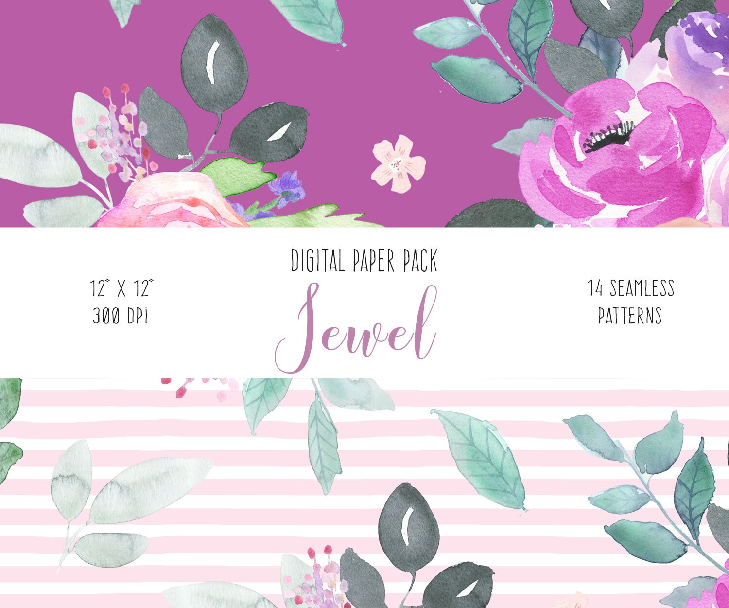 Floral Digital Paper - Seamless Patterned Pink and Purple Roses ...