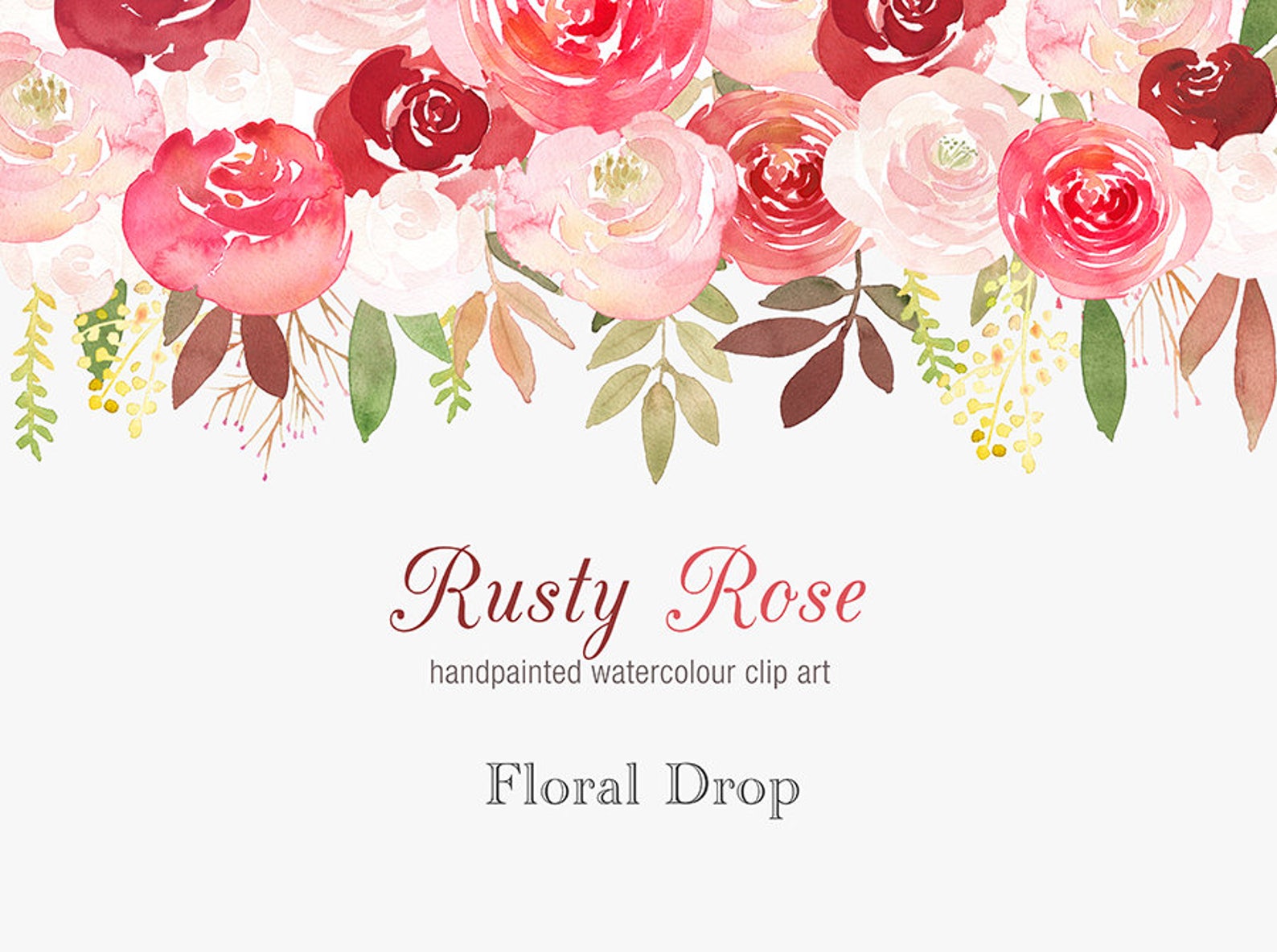 Hand Painted Floral Clipart Rusty Roses autumn flowers | Etsy