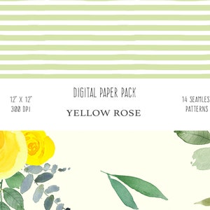 Digital Paper, Floral Digital Paper, Yellow Rose Repeat Patterns ...