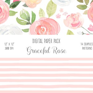 Digital Floral Paper Pack - 14 Seamless Patterns of Pink and White ...