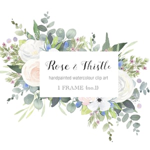 Rose and Thistle Watercolor Clipart Frame, Clip Art, Watercolour Clip ...