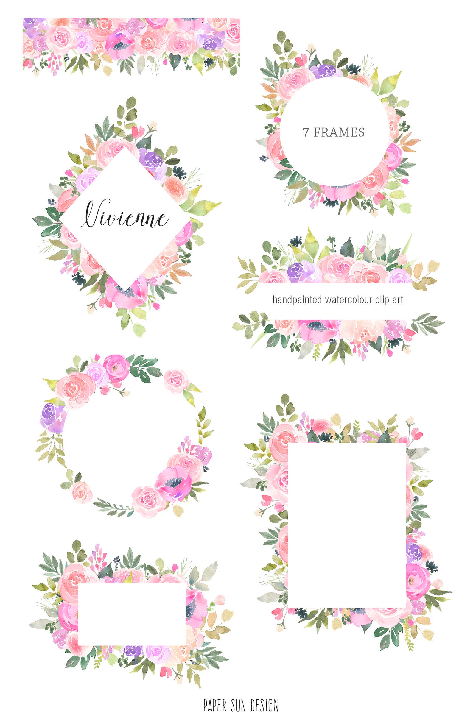 Floral Frame Clipart Watercolour Flower Clip Art Borders and | Etsy