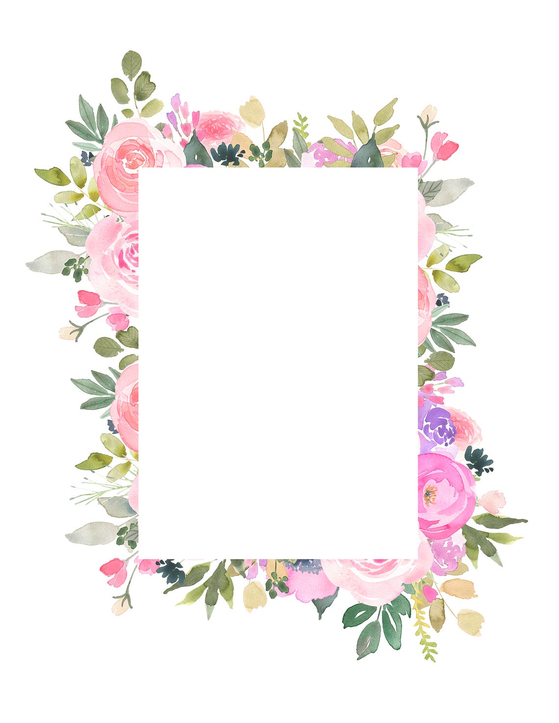 Floral Frame Clipart Watercolour Flower Clip Art Borders and | Etsy