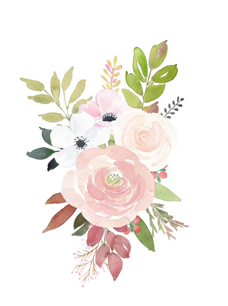 Boho Floral Clipart Autumnal Rose Watercolor Clip Art - Etsy