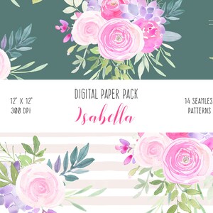 Watercolor Floral Digital Paper Pack - Decoupage Paper, Roses Repeat ...