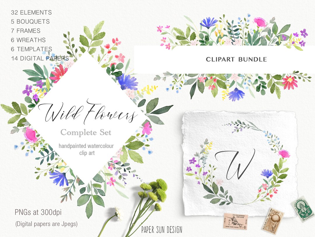 Wildflower Clipart Bundle, Wildflower Watercolour Clipart, Watercolor ...