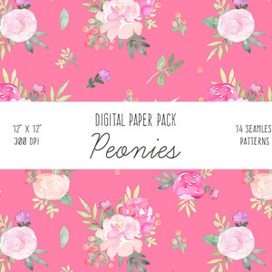 Peonies Digital Paper - Floral Paper Pack, Flower Seamless Pattern ...